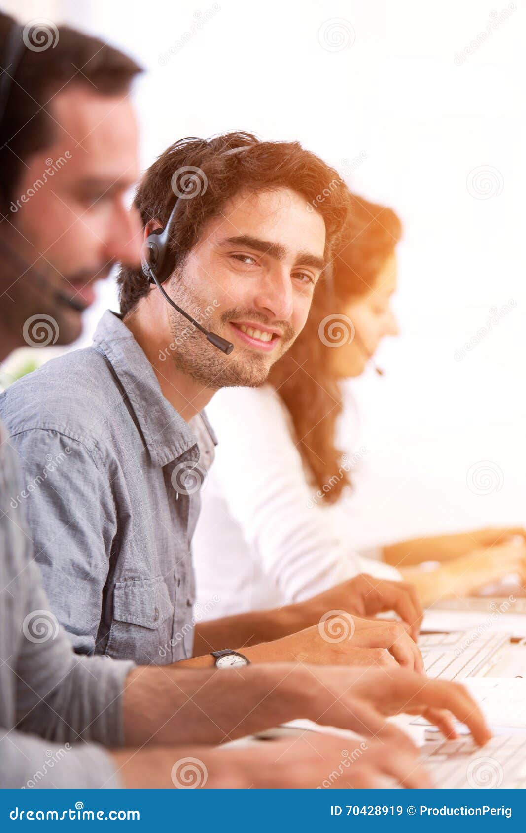 Young Attractive Man Working in a Call Center Stock Image - Image of ...