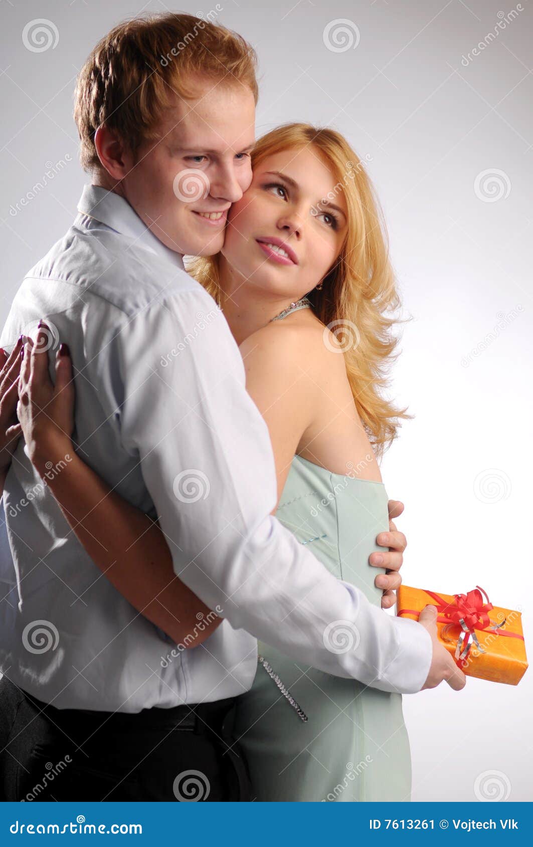 The Young Attractive Pair in Love with Gift Stock Image - Image of love ...