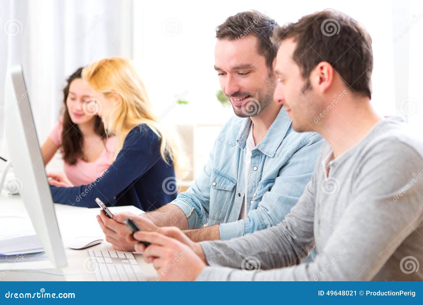 Young Attractive People Exchanging Number Phone Stock Image - Image of ...