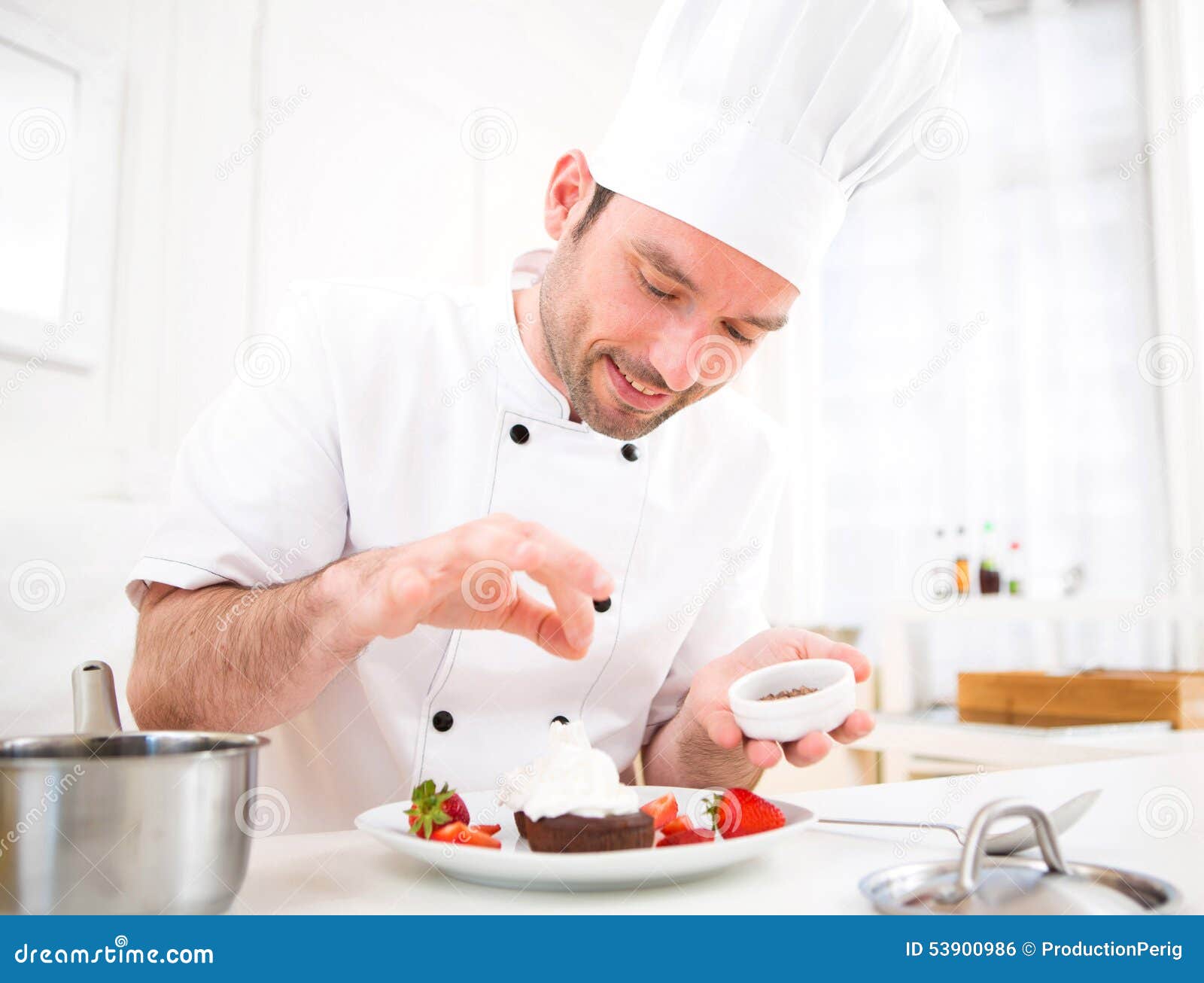 Young Attractive Professional Chef Cooking in His Kitchen Stock Photo ...