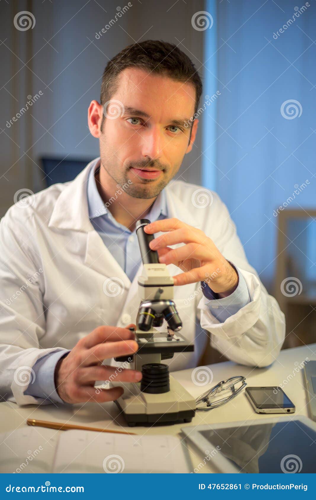 Young Attractive Scientist Working Late at Office Stock Image - Image ...