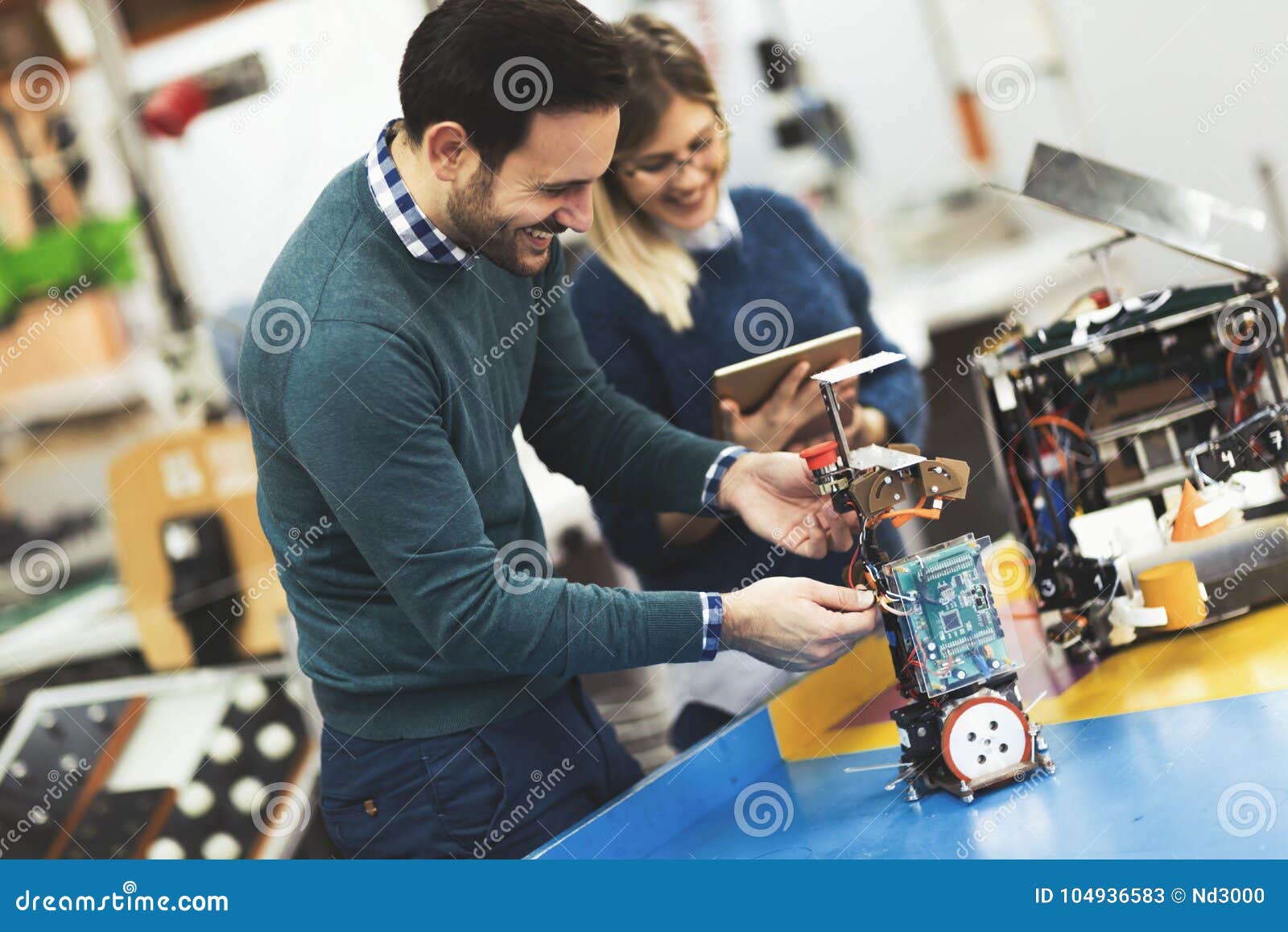 Young Attractive Students of Mechatronics Working on Project Stock ...