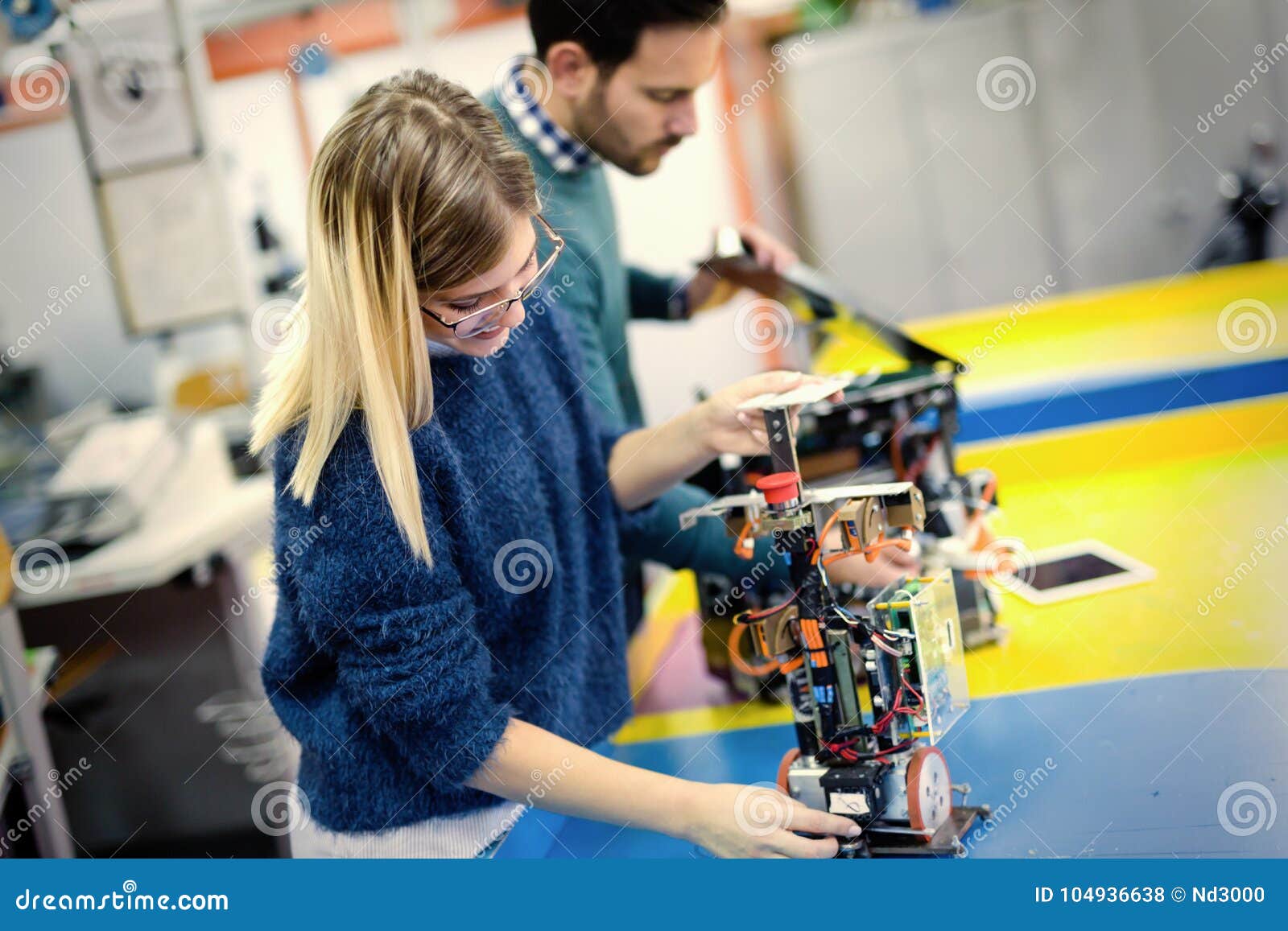 Young Attractive Students of Mechatronics Working on Project Stock ...