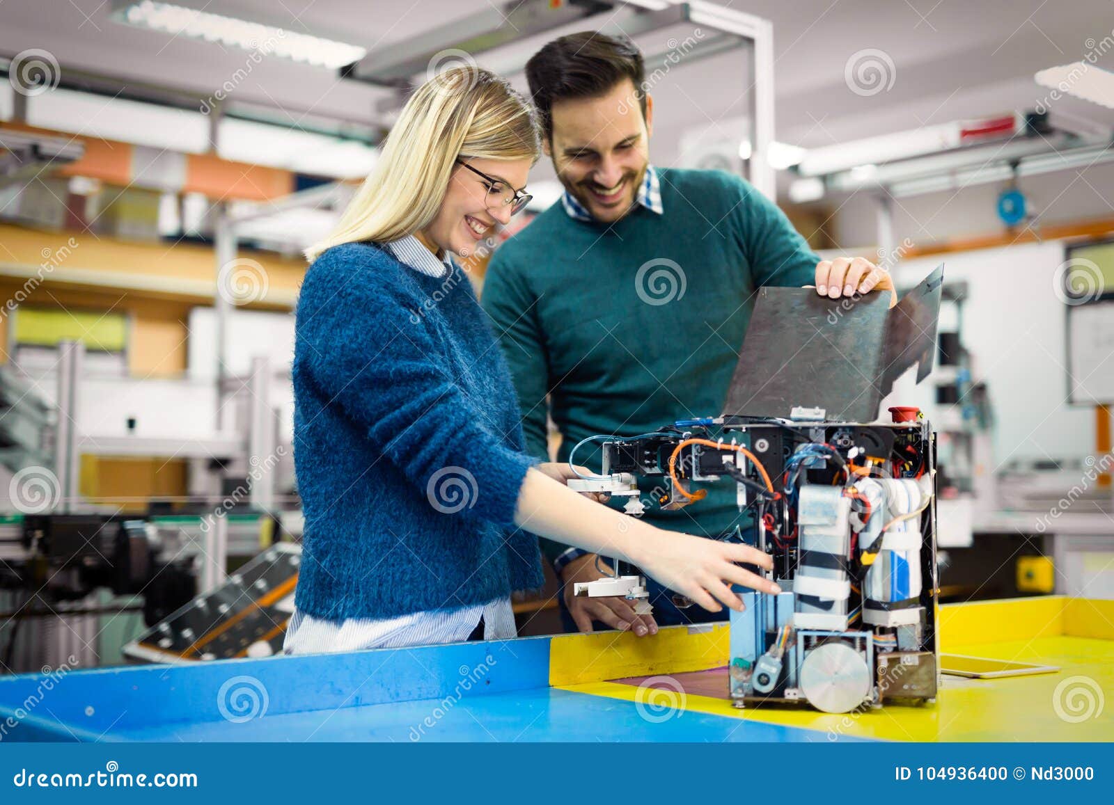 Young Attractive Students of Mechatronics Working on Project Stock ...