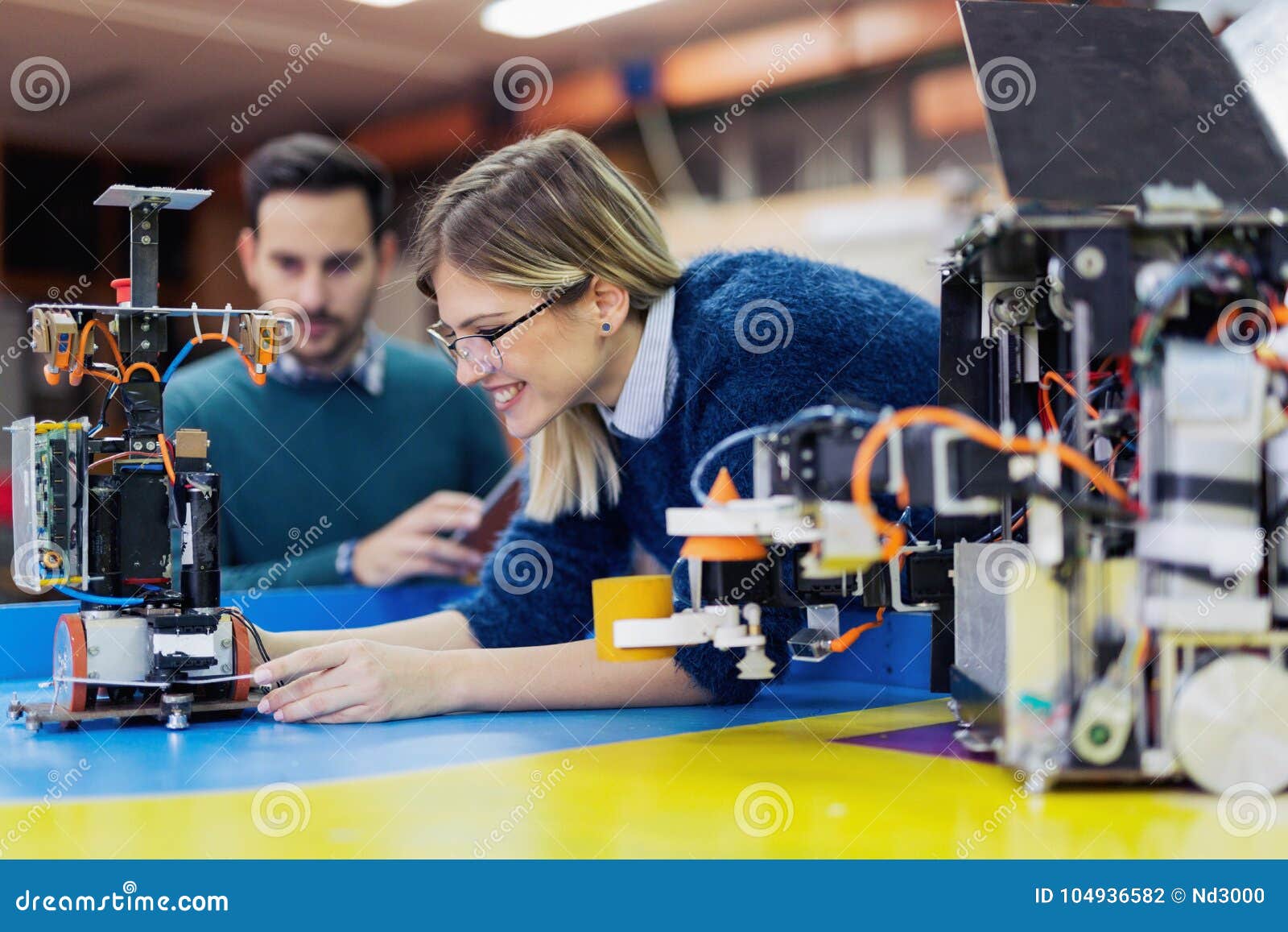 Young Attractive Students of Mechatronics Working on Project Stock ...