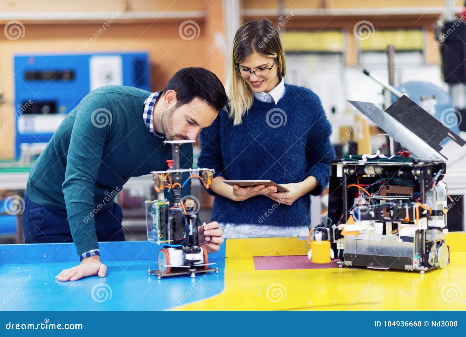 Young Attractive Students of Mechatronics Working on Project Stock ...