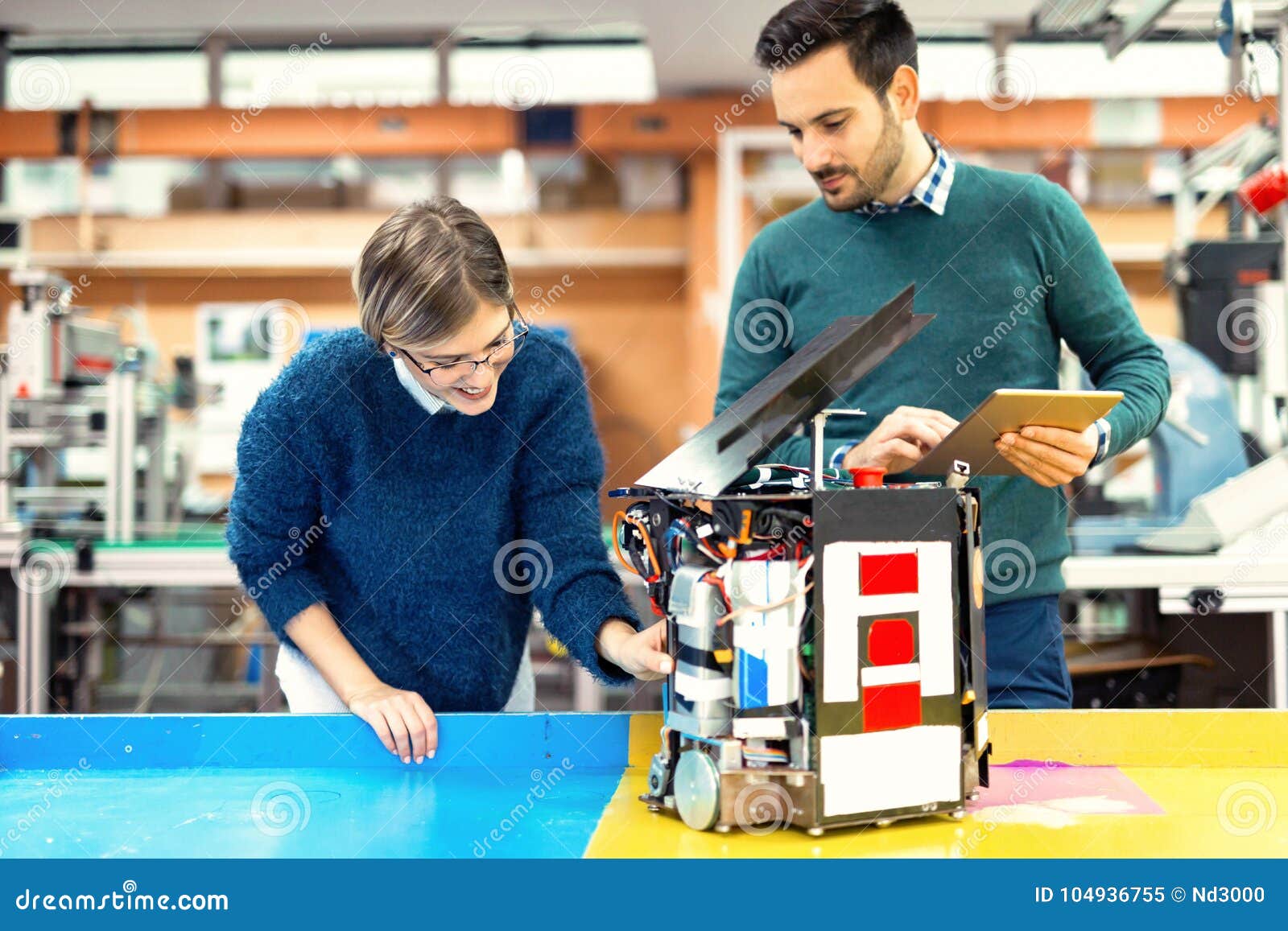 Young Attractive Students of Mechatronics Working on Project Stock ...