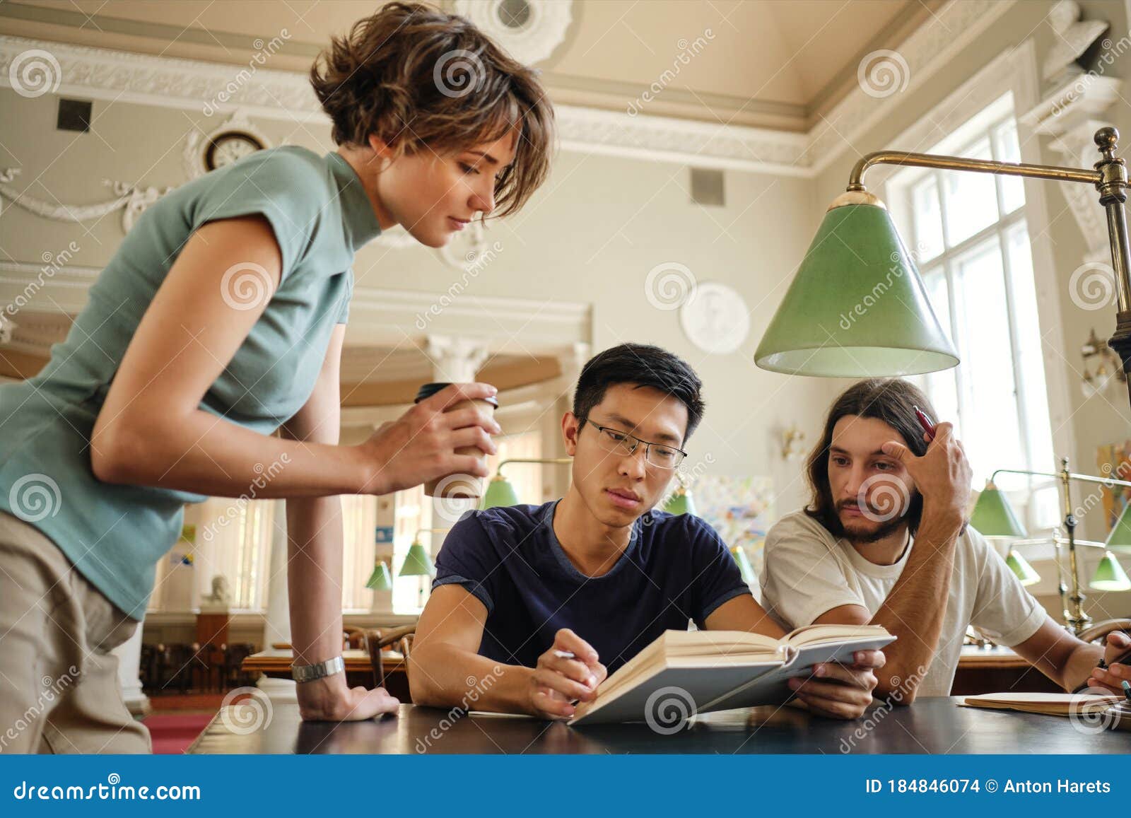 Young Attractive Tutor Helping Multinational Students with Study during ...
