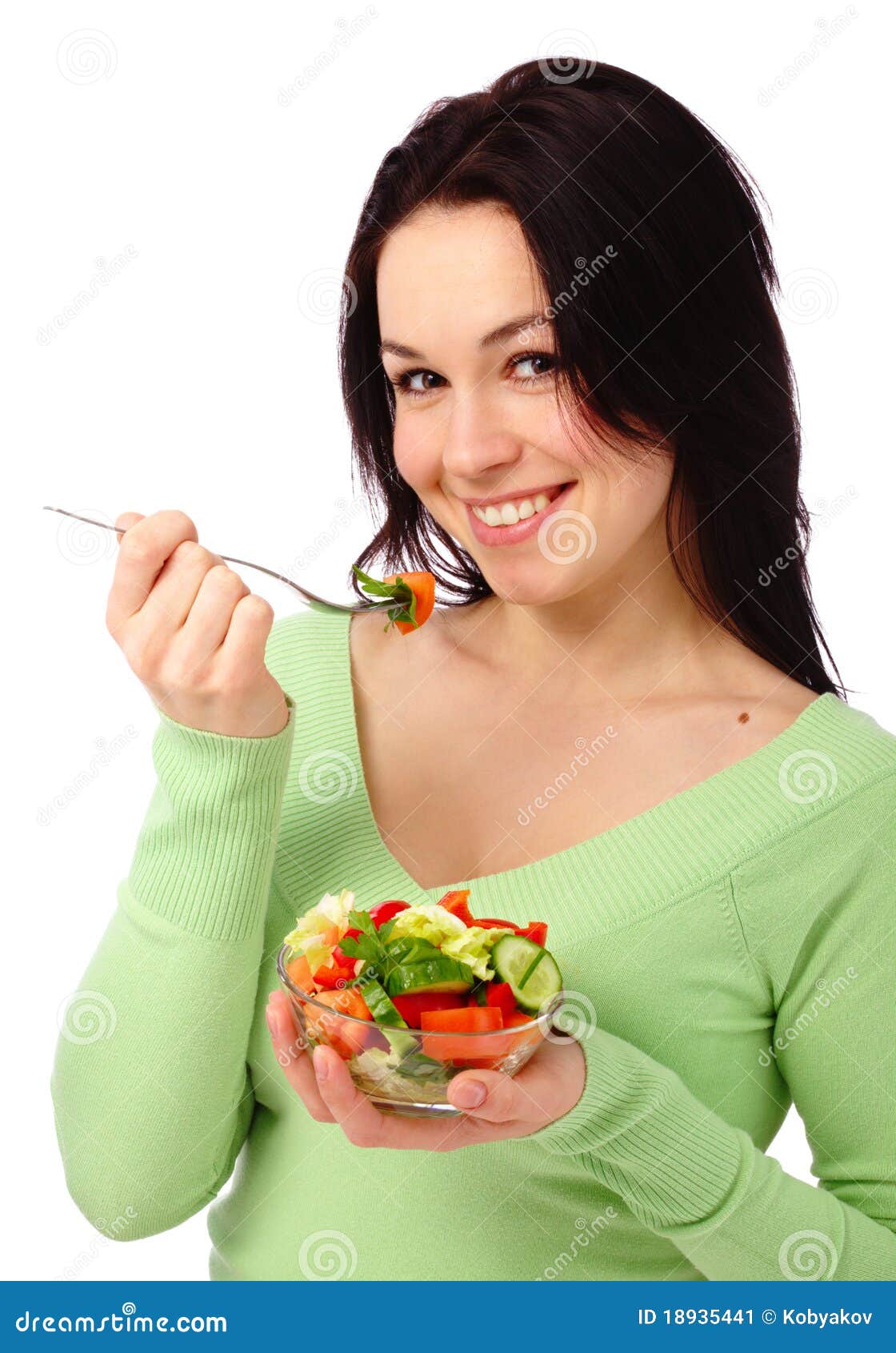 Young Attractive Woman Eats Vegetable Salad Stock Image - Image of cute ...