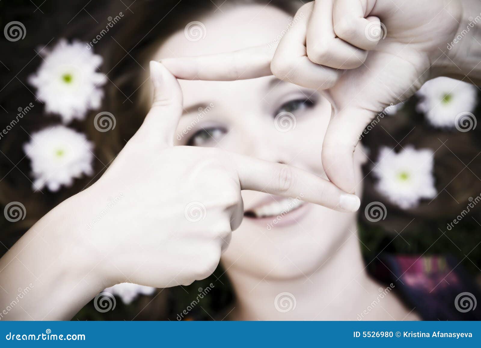 Young Attractive Woman Framing Her Hands Stock Photo - Image of camera ...