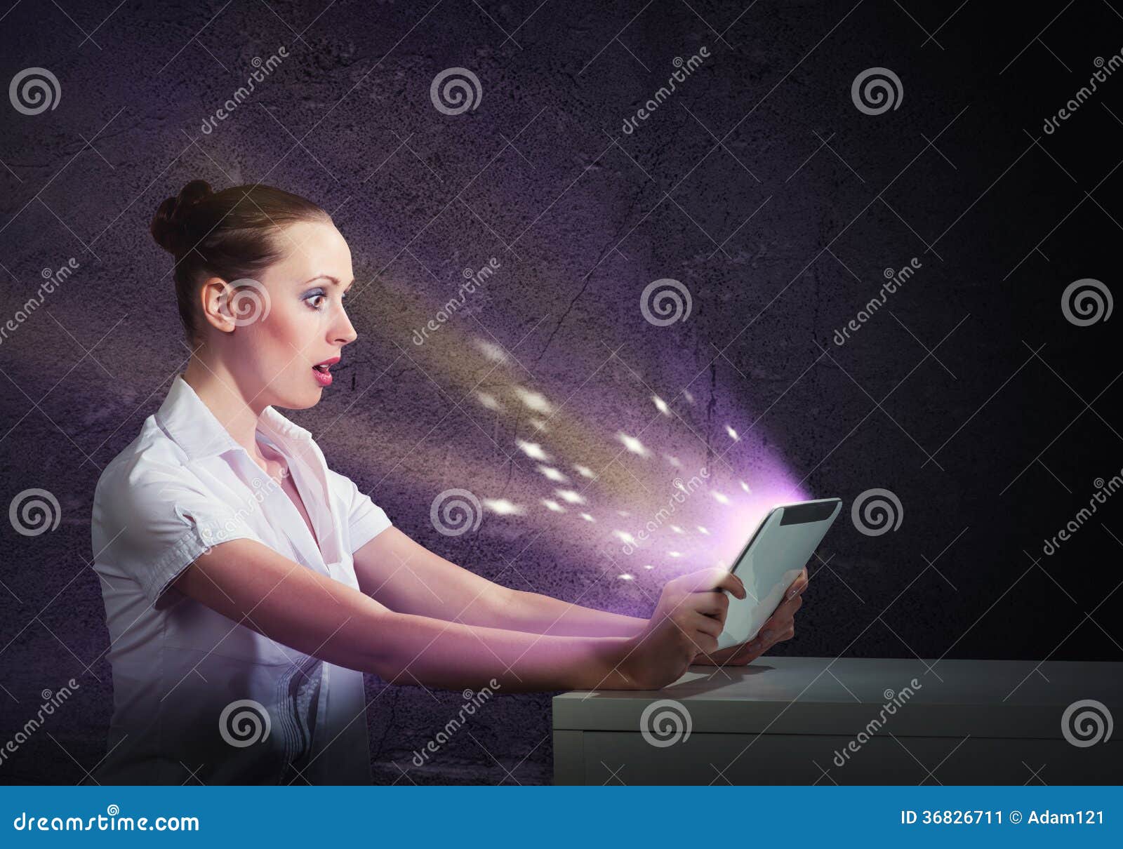 Young Attractive Woman Holding a Tablet Stock Image - Image of shine ...