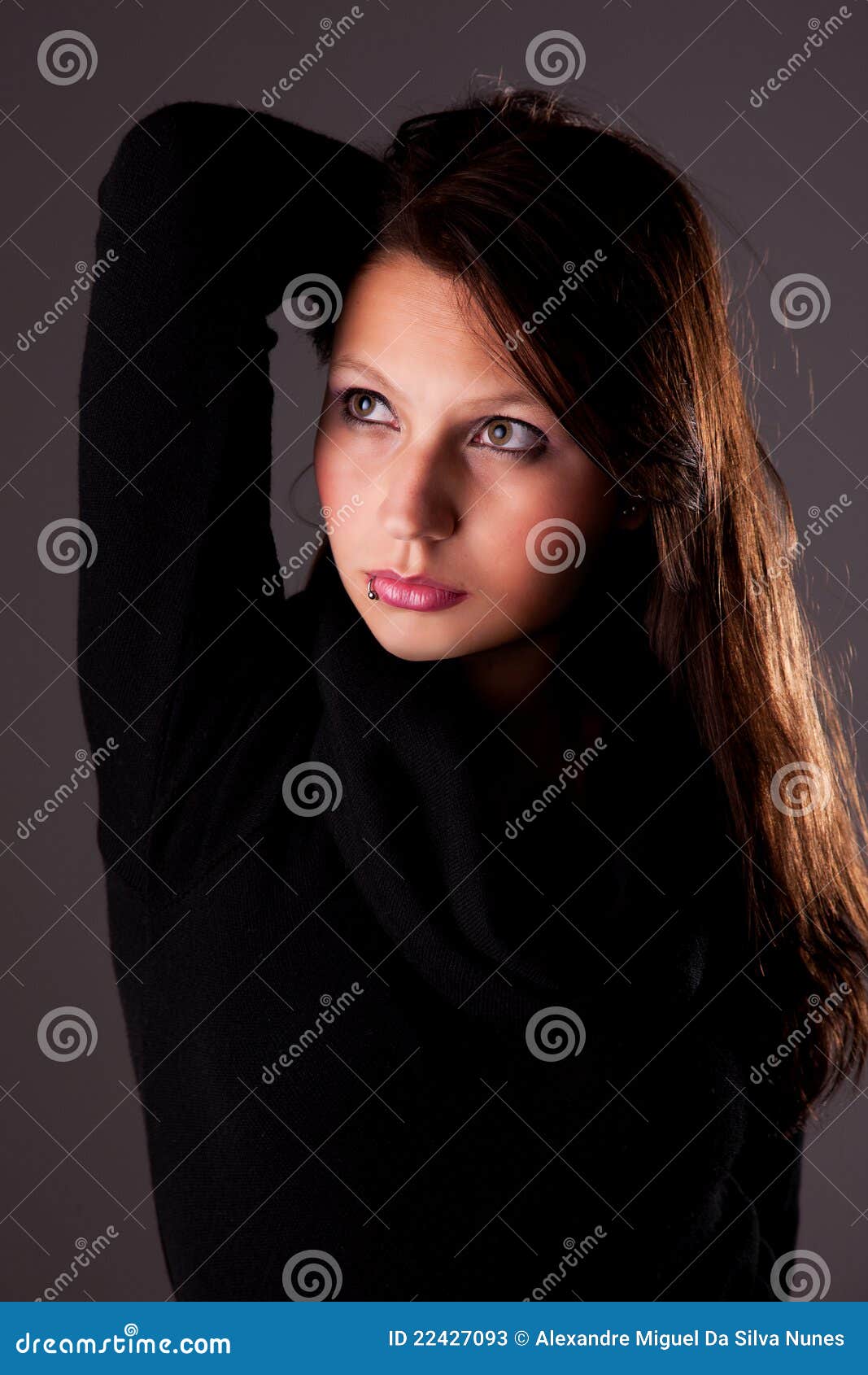 Young and Attractive Woman Looking Up, with Hands Stock Image - Image ...