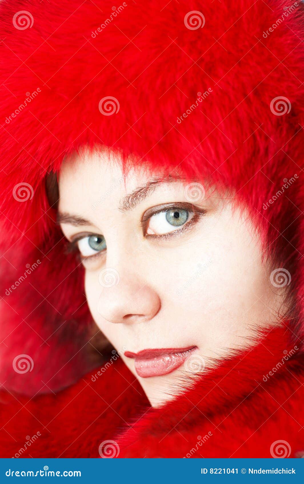 Young Attractive Woman in Red Fur-cap Stock Image - Image of attractive ...