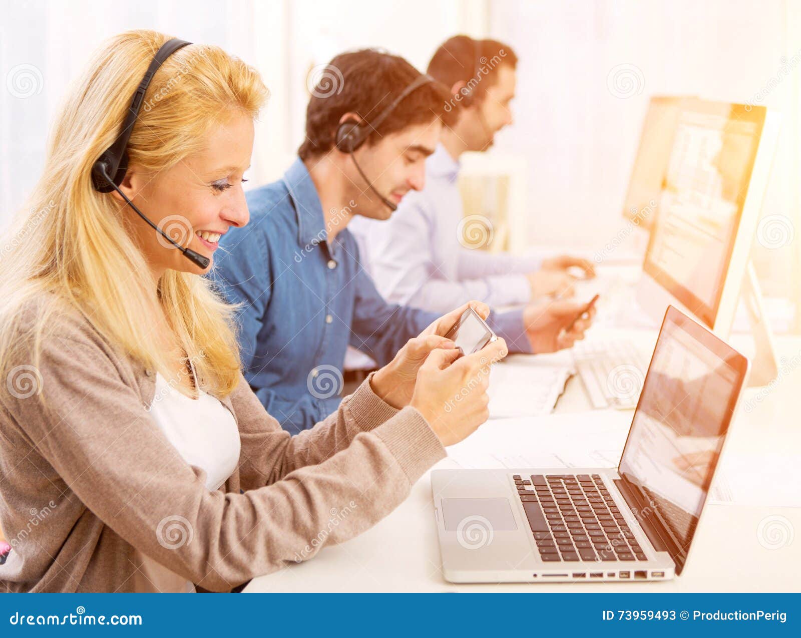 Young Attractive Woman Sending Text at Work Stock Image - Image of call ...