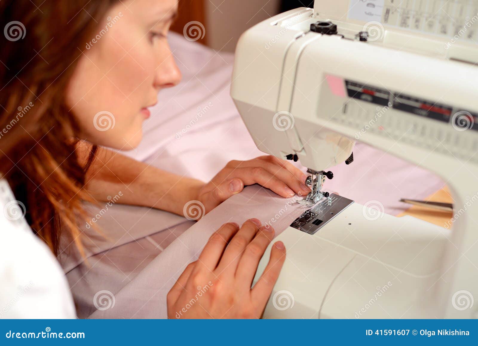 Young Attractive Woman Sewing on Machine Stock Image - Image of hobby ...