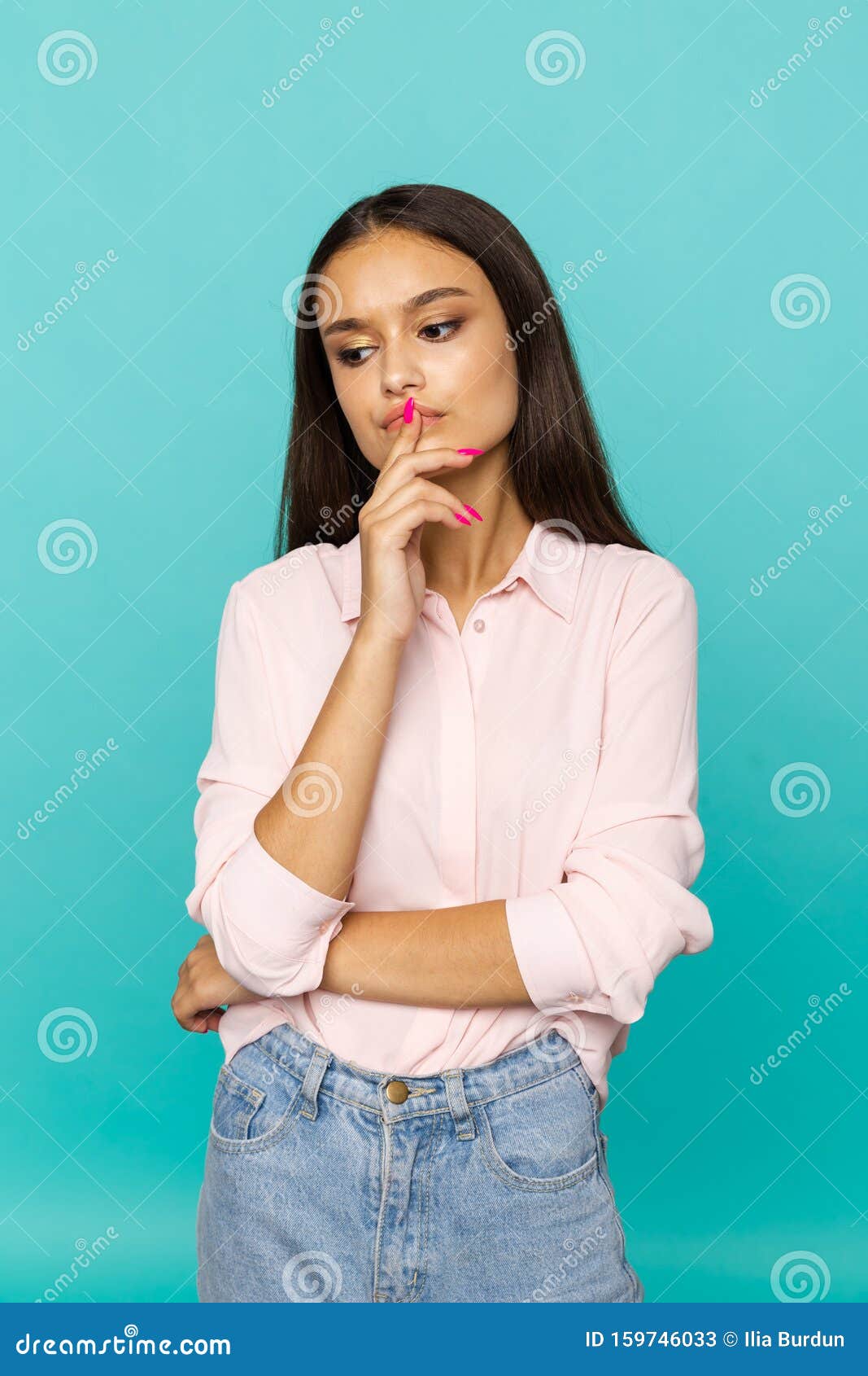 Young Attractive Woman in Think Pose Isolated. Stock Image - Image of ...