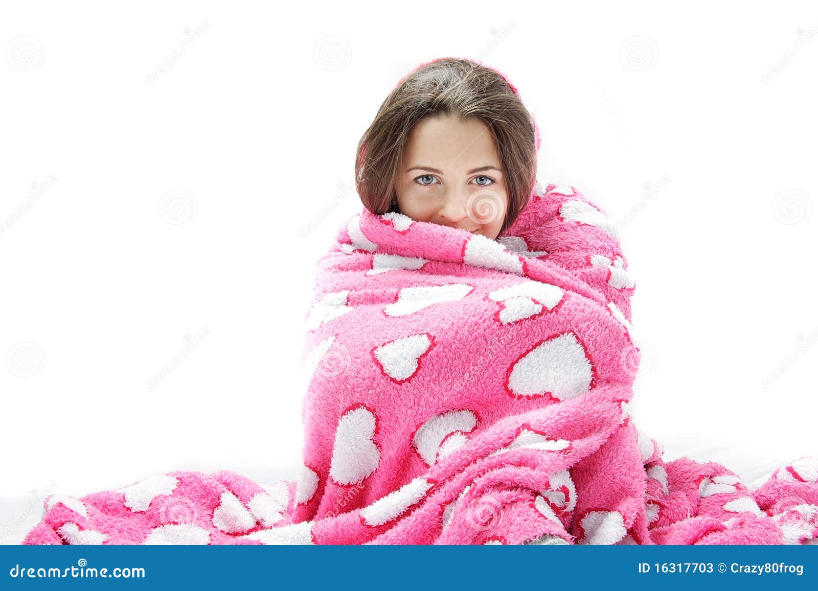 Young Attractive Woman Wrapped in Pink Blanket Stock Image - Image of ...