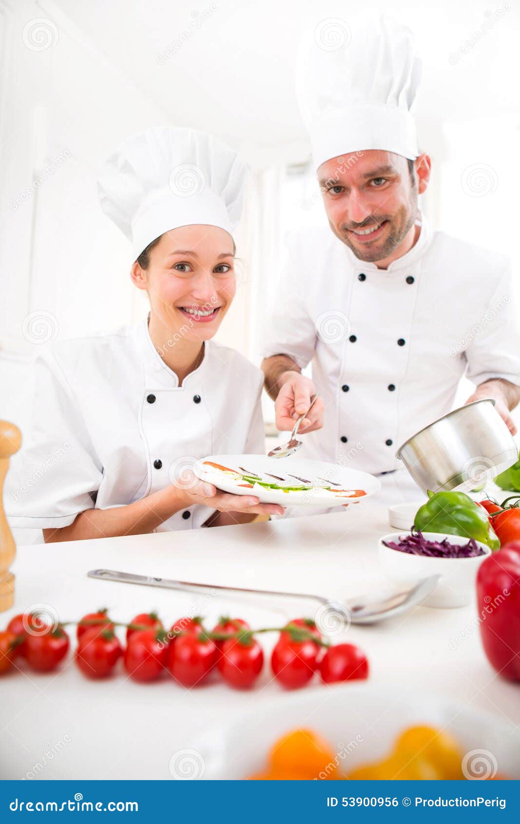 Young Attractives Professionals Chefs Cooking Together Stock Photo ...