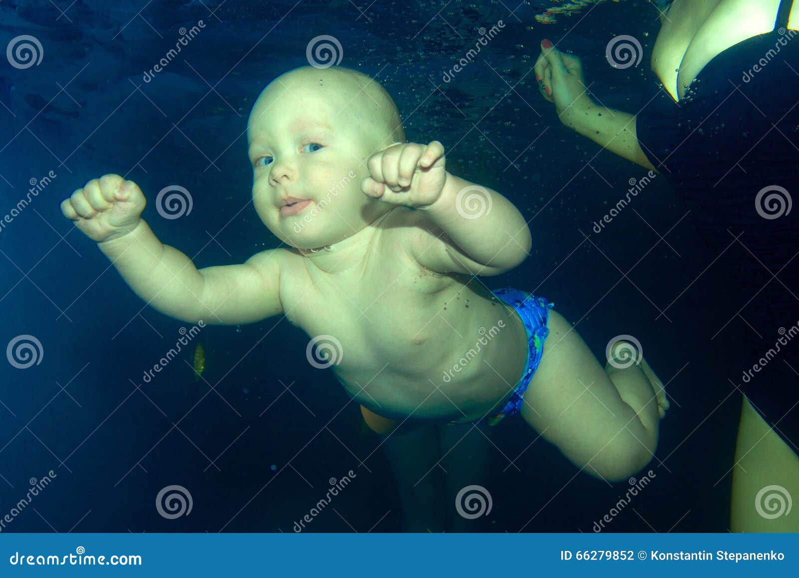 Young Baby Diving in the Swimming Pool. Stock Photo - Image of brave ...