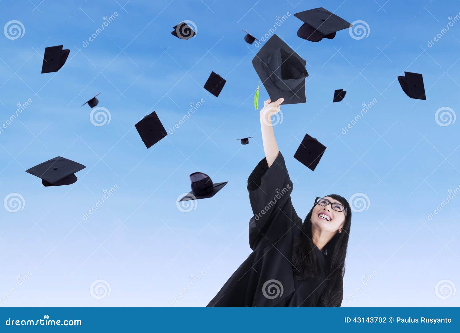 Young Bachelor Throw Graduation Cap Stock Photo - Image of glasses ...