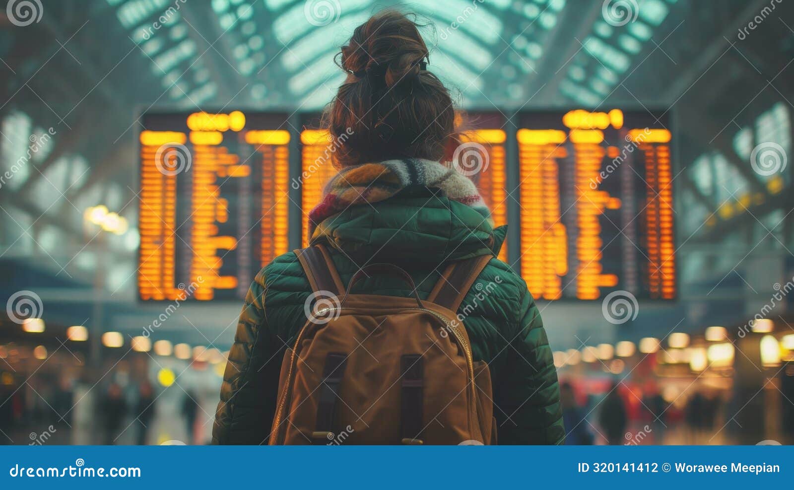 Young Backpacker Looking at Flight Board. Travel and Sightseeing ...