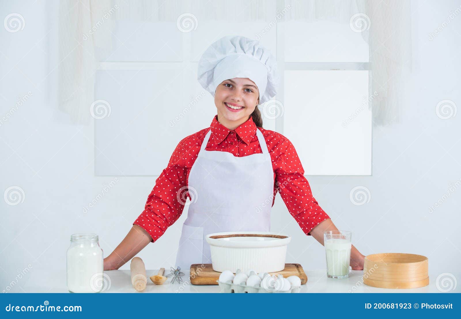 Young Baker Girl in Chef Uniform, Baking Stock Image - Image of eating ...