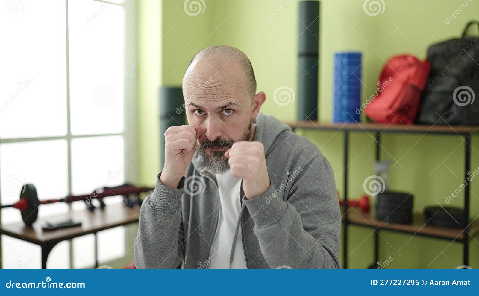 Young Bald Man Boxing at Sport Center Stock Image - Image of strong ...