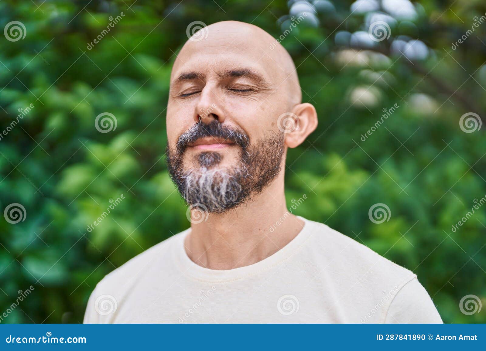 Young Bald Man Breathing with Closed Eyes at Park Stock Photo - Image ... Young Bald Man Breathing with Closed Eyes at Park Stock Photo - Image ...