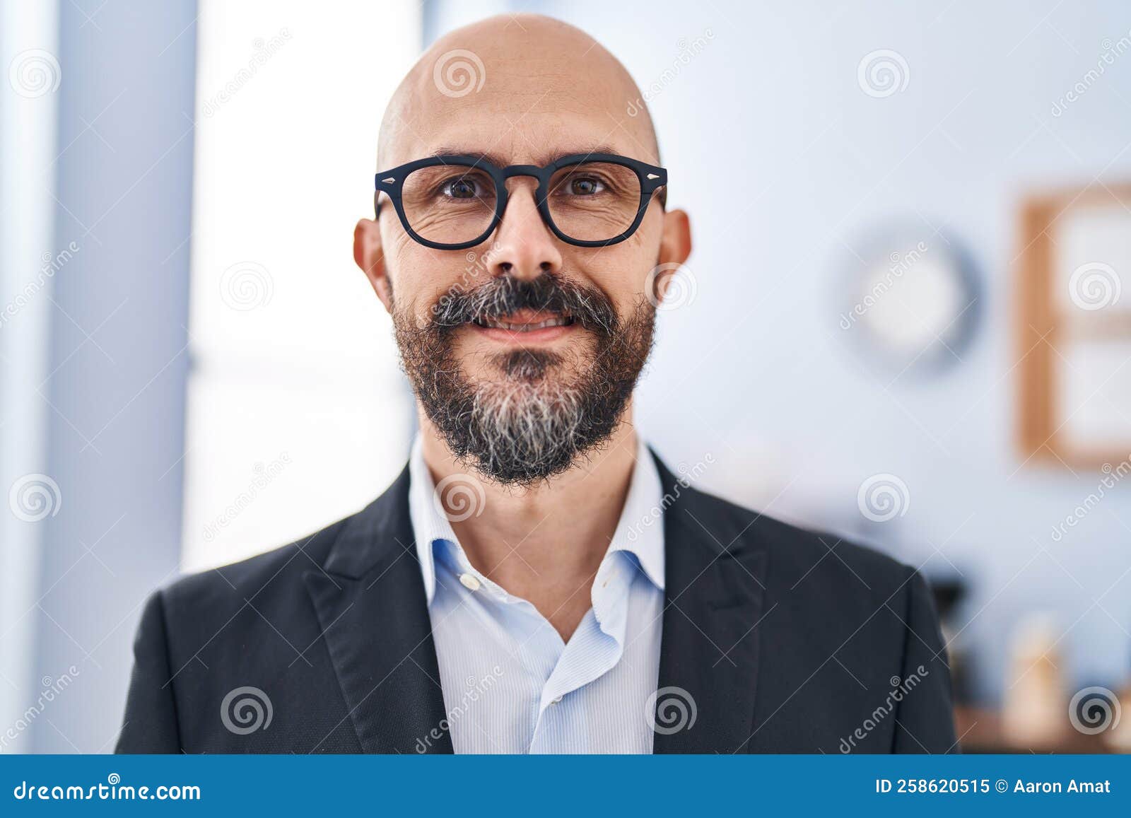 Young Bald Man Business Worker Smiling Confident at Office Stock Image ...