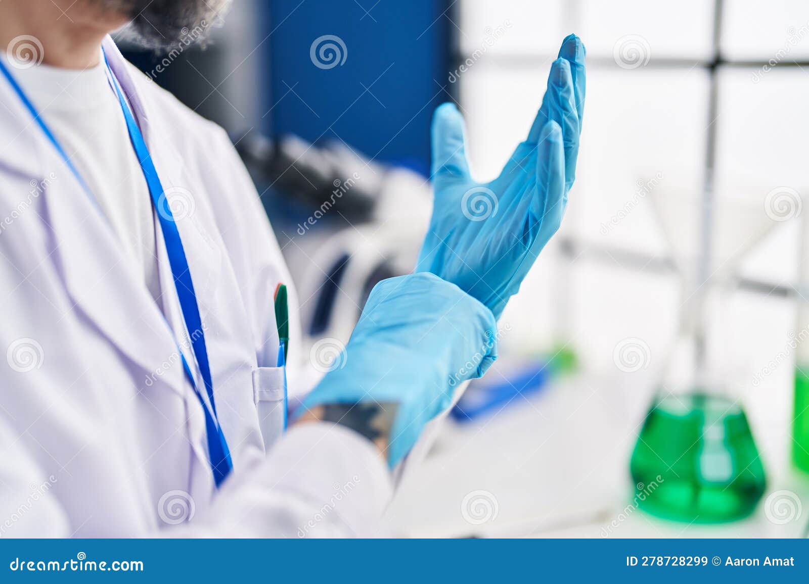 Young Bald Man Scientist Wearing Gloves at Laboratory Stock Image ...