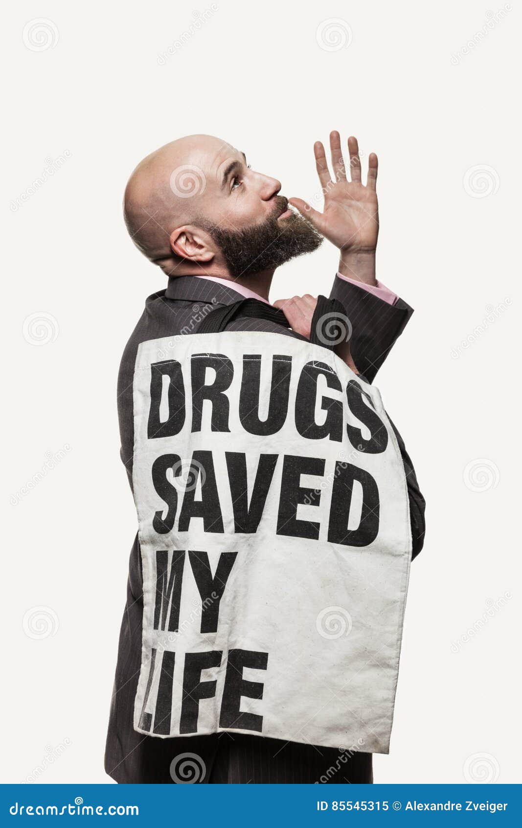 Young Bald Man Shows a Slogan Stock Image - Image of hand, studio: 85545315