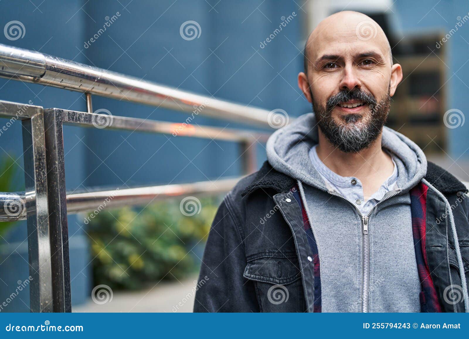 Young Bald Man Smiling Confident Standing at Street Stock Image - Image ...