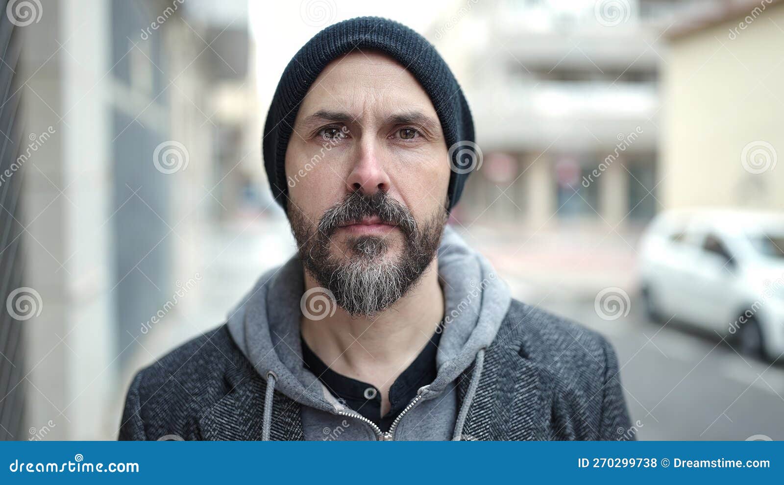 Young Bald Man Standing with Serious Expression at Street Stock Photo ...