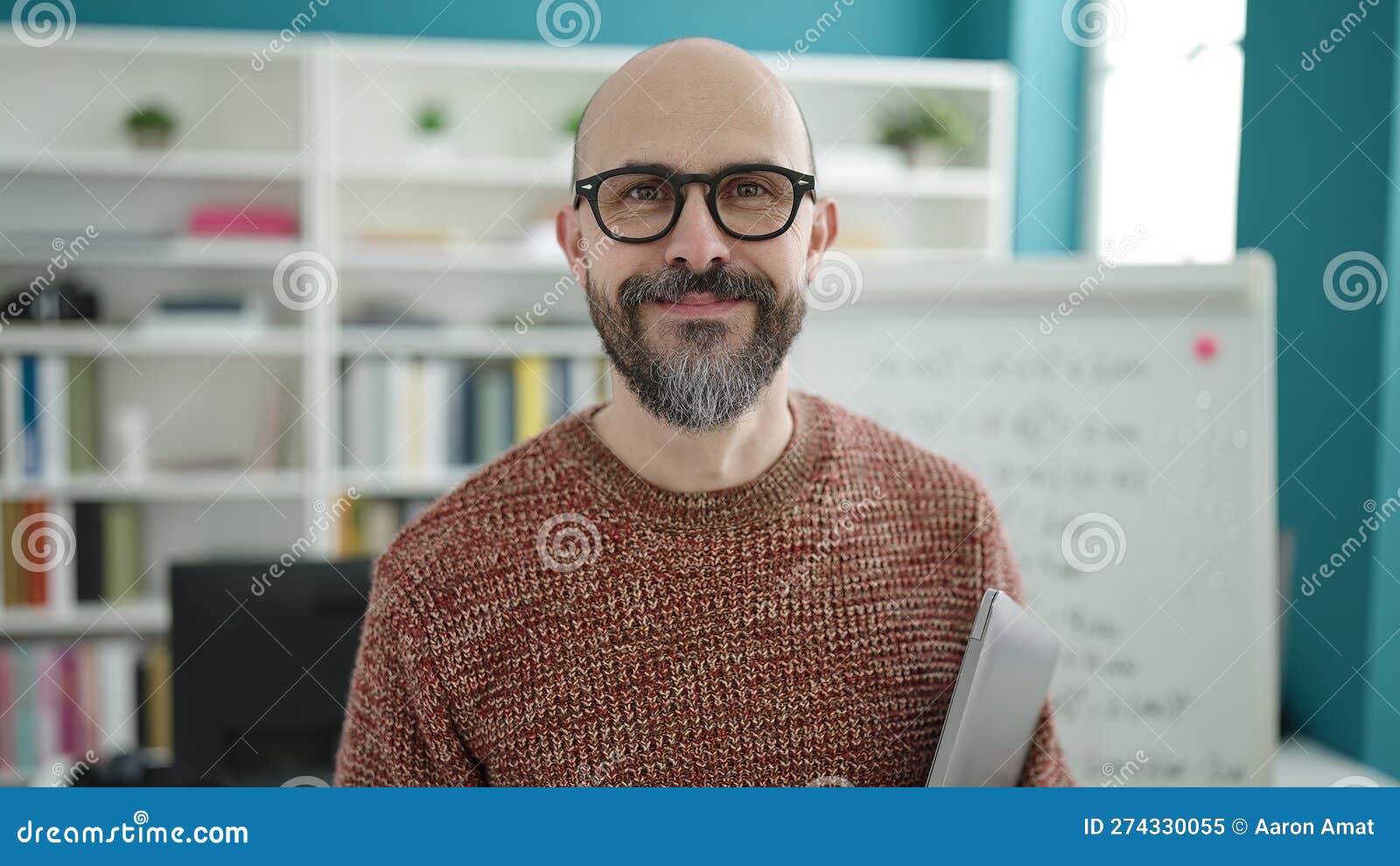 Young Bald Man Teacher Smiling Confident Standing at University ...