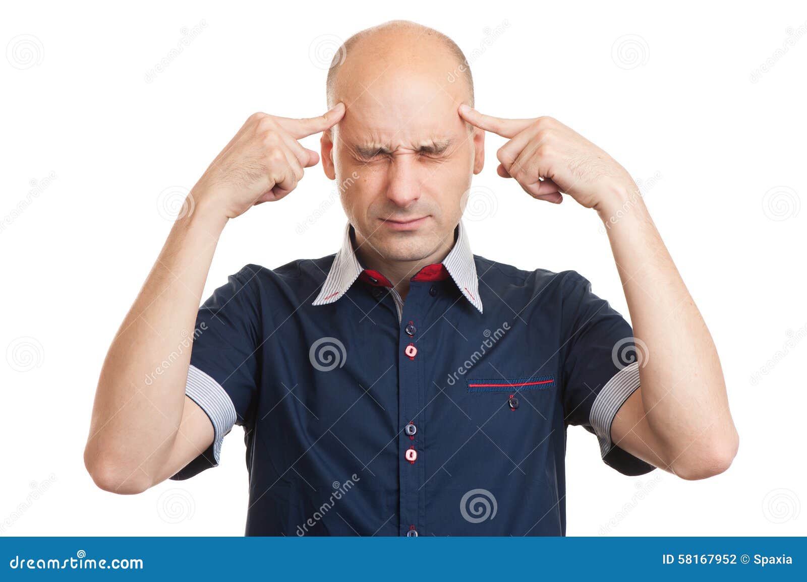 Young Bald Man Thinking Too Hard Stock Photo - Image of frustrated ...