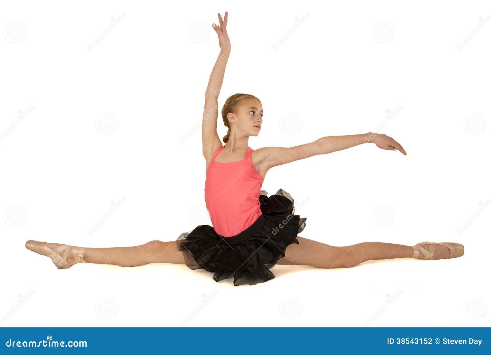 Young Ballerina in the Splits with Arms Up Stock Photo - Image of ...