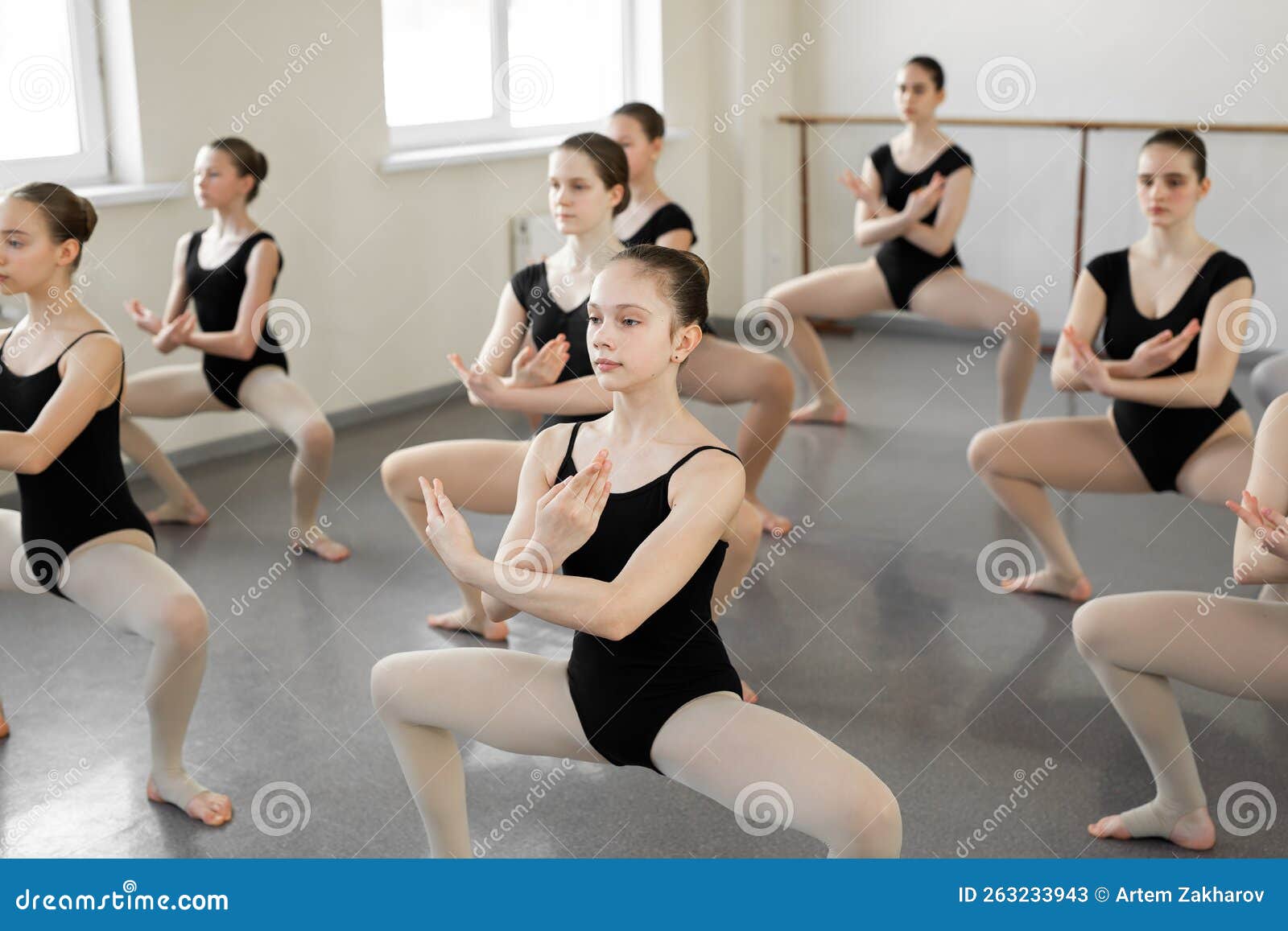 Young Ballerinas Do Complex Exercises in Ballet School. Stock Image - Image of elegance ...