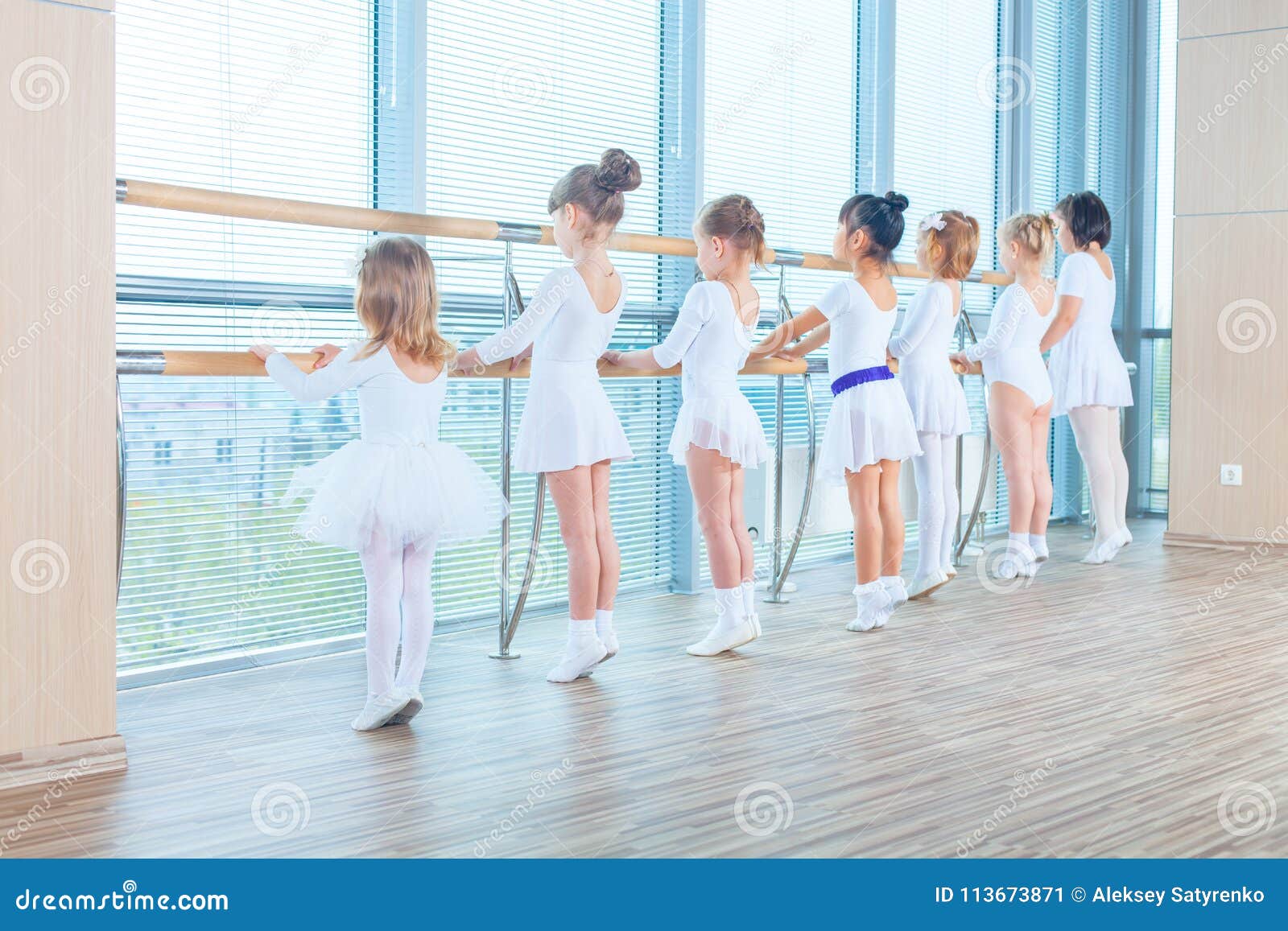 Young Ballerinas Rehearsing in the Ballet Class. they Perform Different ...