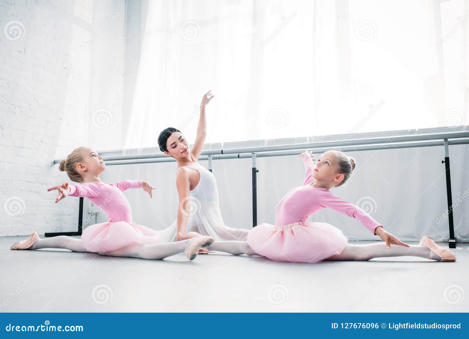 Young Ballet Teacher Training Cute Little Ballerinas Stock Photo ...