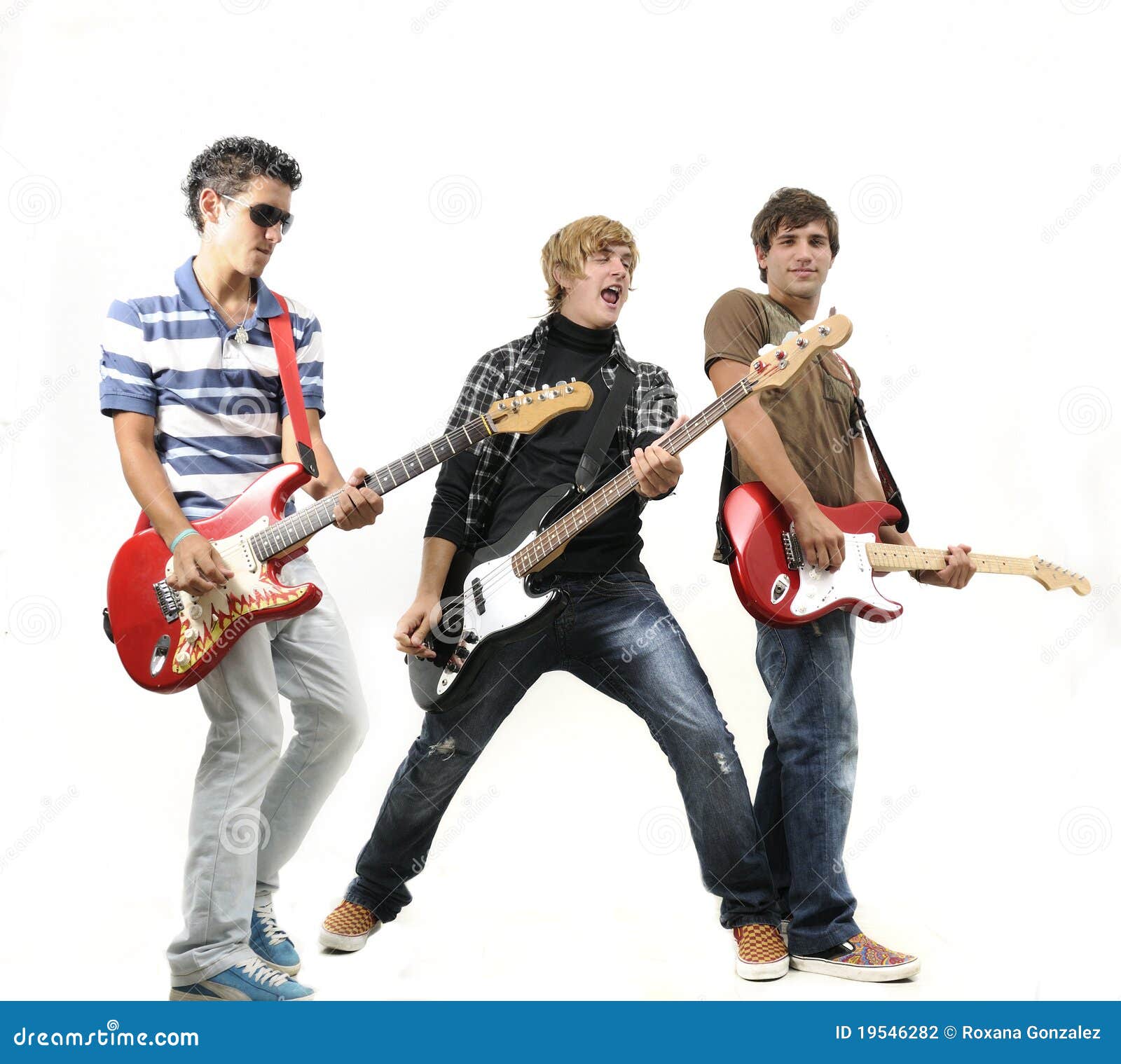 Young Band Posing with Instruments, Isolated Stock Photo - Image of ...