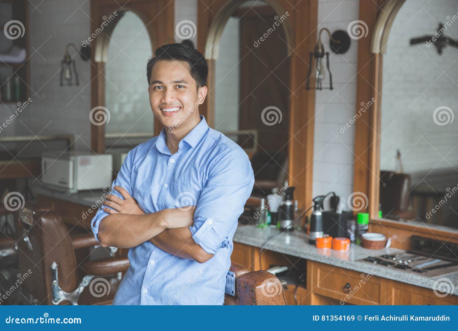 Young Barber Expert Smiling Looking at Camera in Barbershop Stock Image ... Young Barber Expert Smiling Looking at Camera in Barbershop Stock Image ...