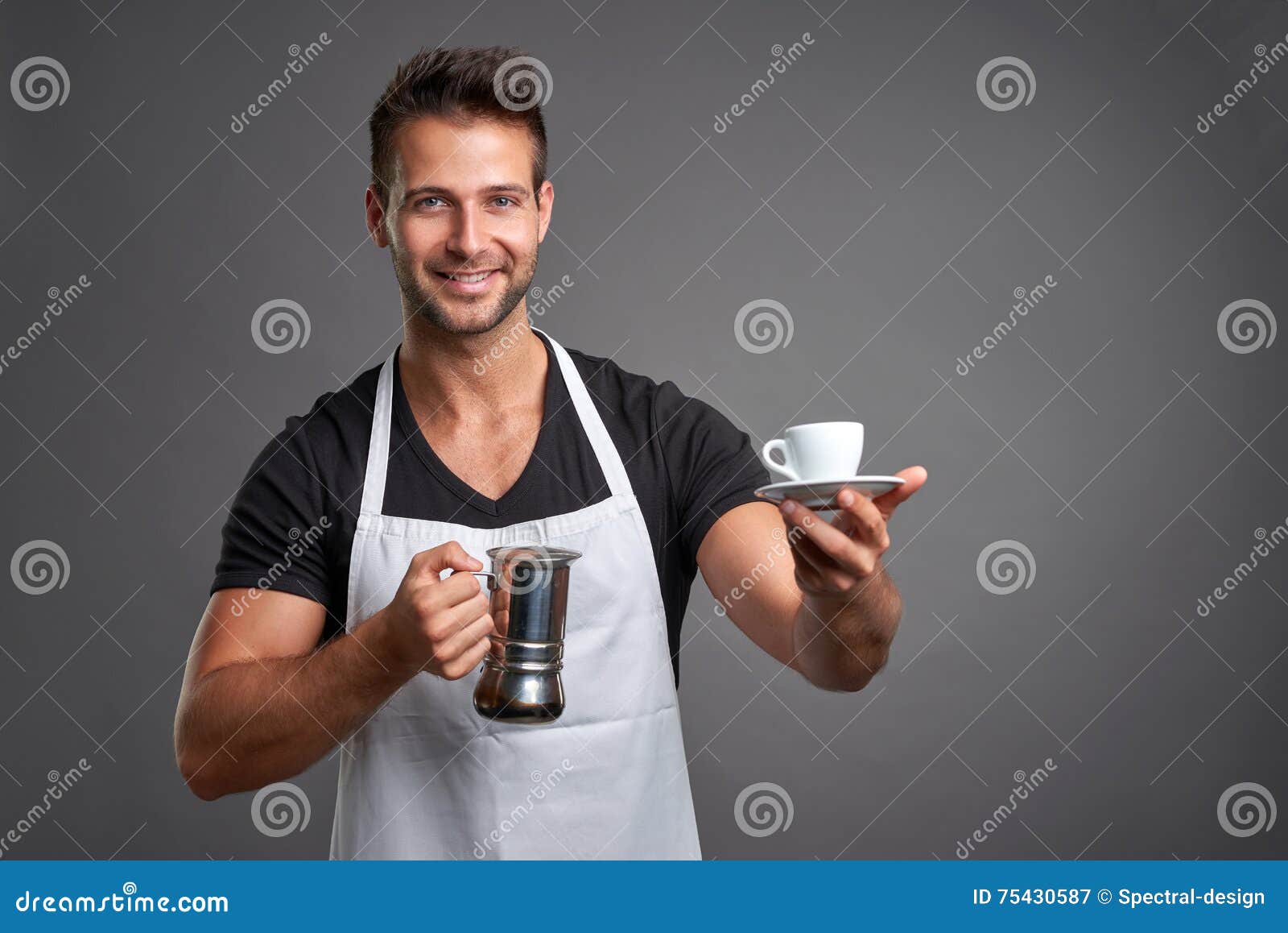 A young barista man stock image. Image of cheerful, holding - 75430587