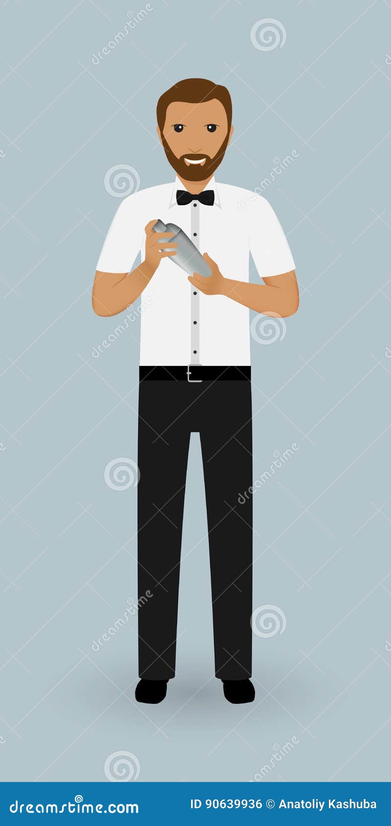 Young Barman Making a Cocktail in Shaker. Bartender Character on a ...