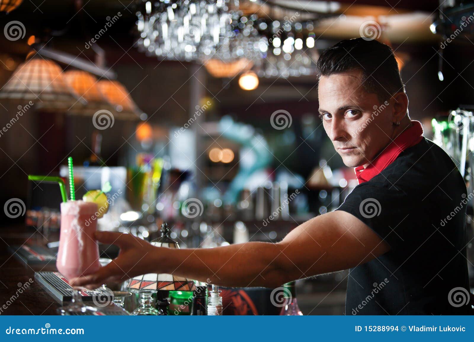 Young Bartender with Cocktail Stock Photo - Image of refreshment, focus ...