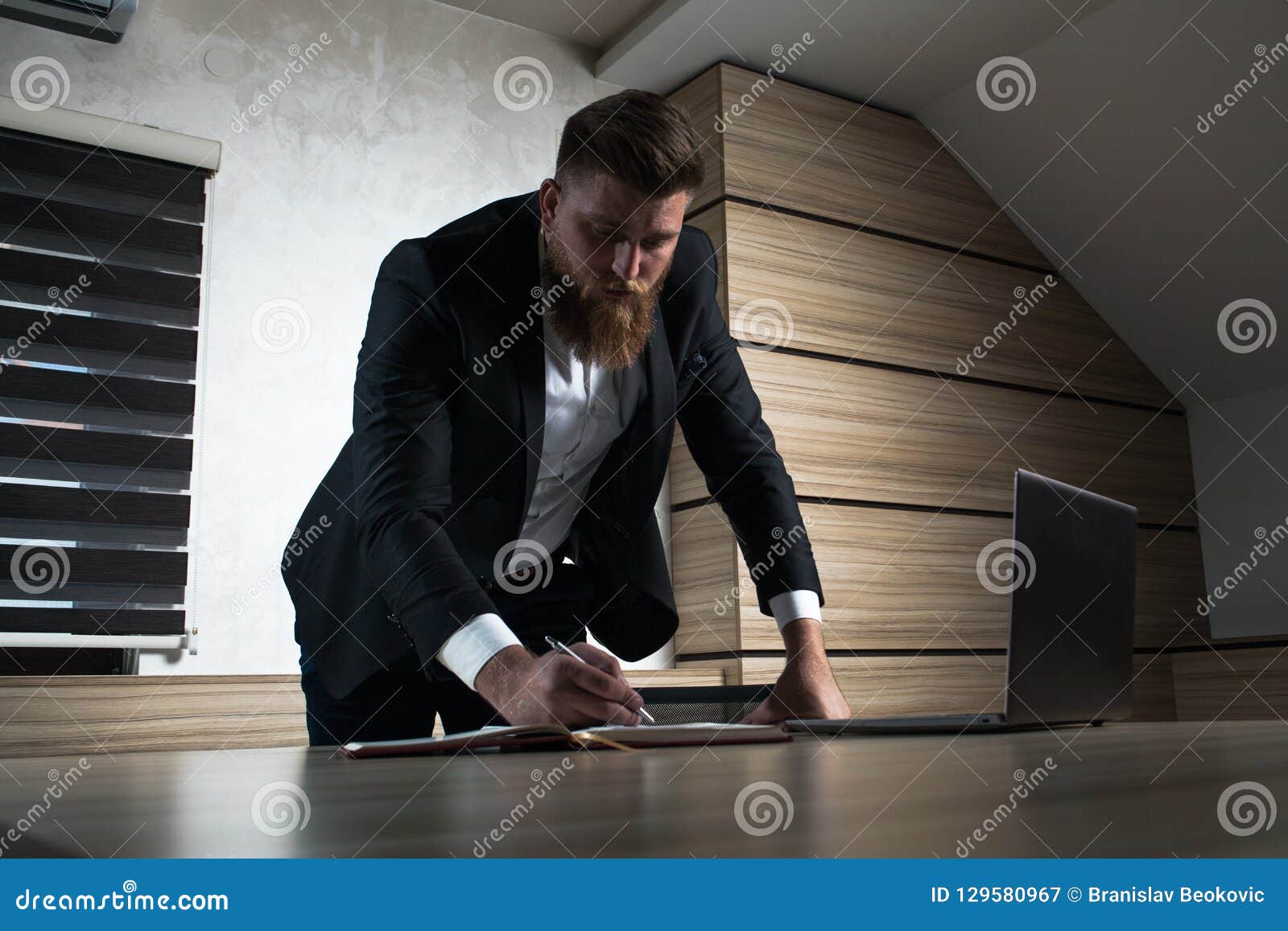 Young Beard Businessman Late Night Work in Office Stock Image - Image ...