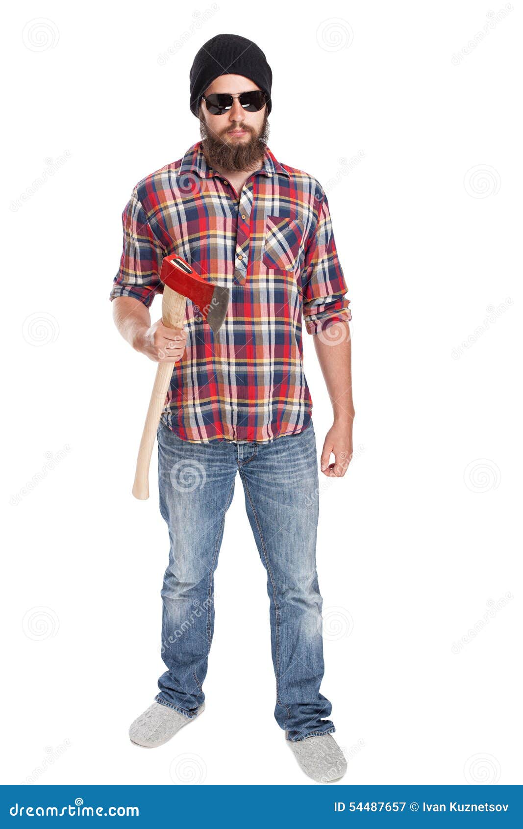 Young Bearded Lumberjack Posing with Ax Stock Image - Image of funky ...
