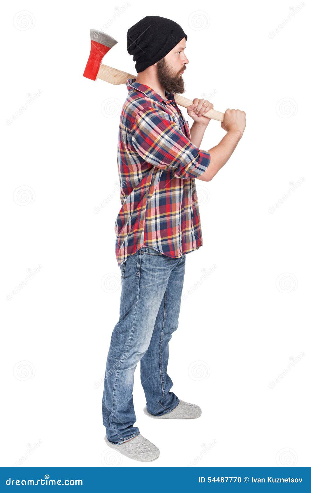 Young Bearded Lumberjack Posing with Ax Stock Photo - Image of model ...