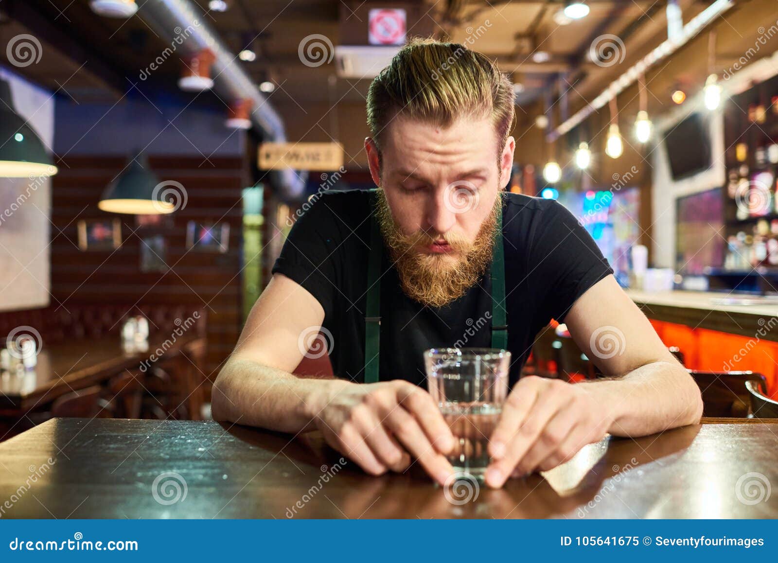 Young Bearded Man Getting Drunk in Bar Stock Image - Image of vodka ...