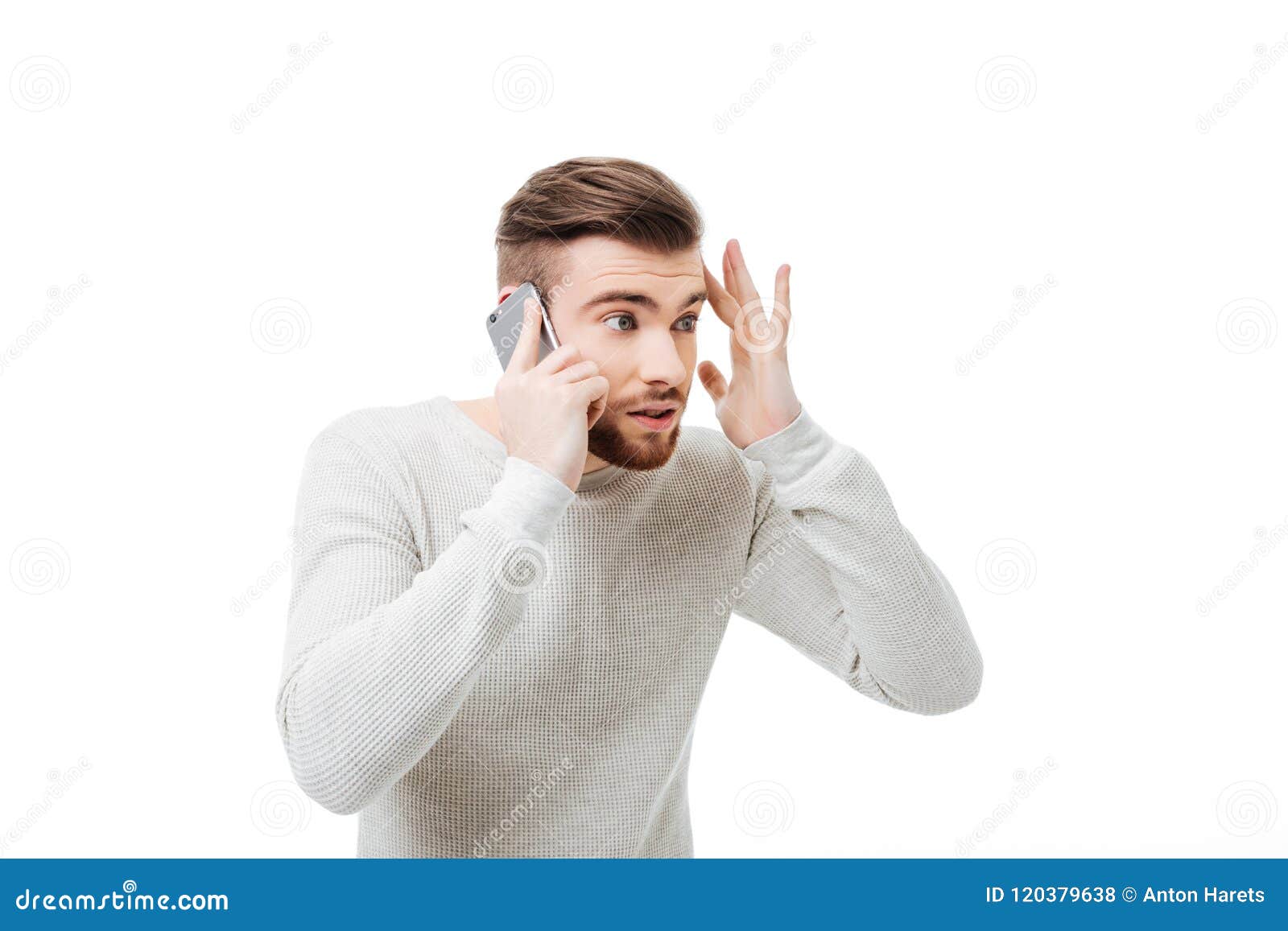 Young Man Missunderstanding and Arguing Talking on the Phone Isolated ...