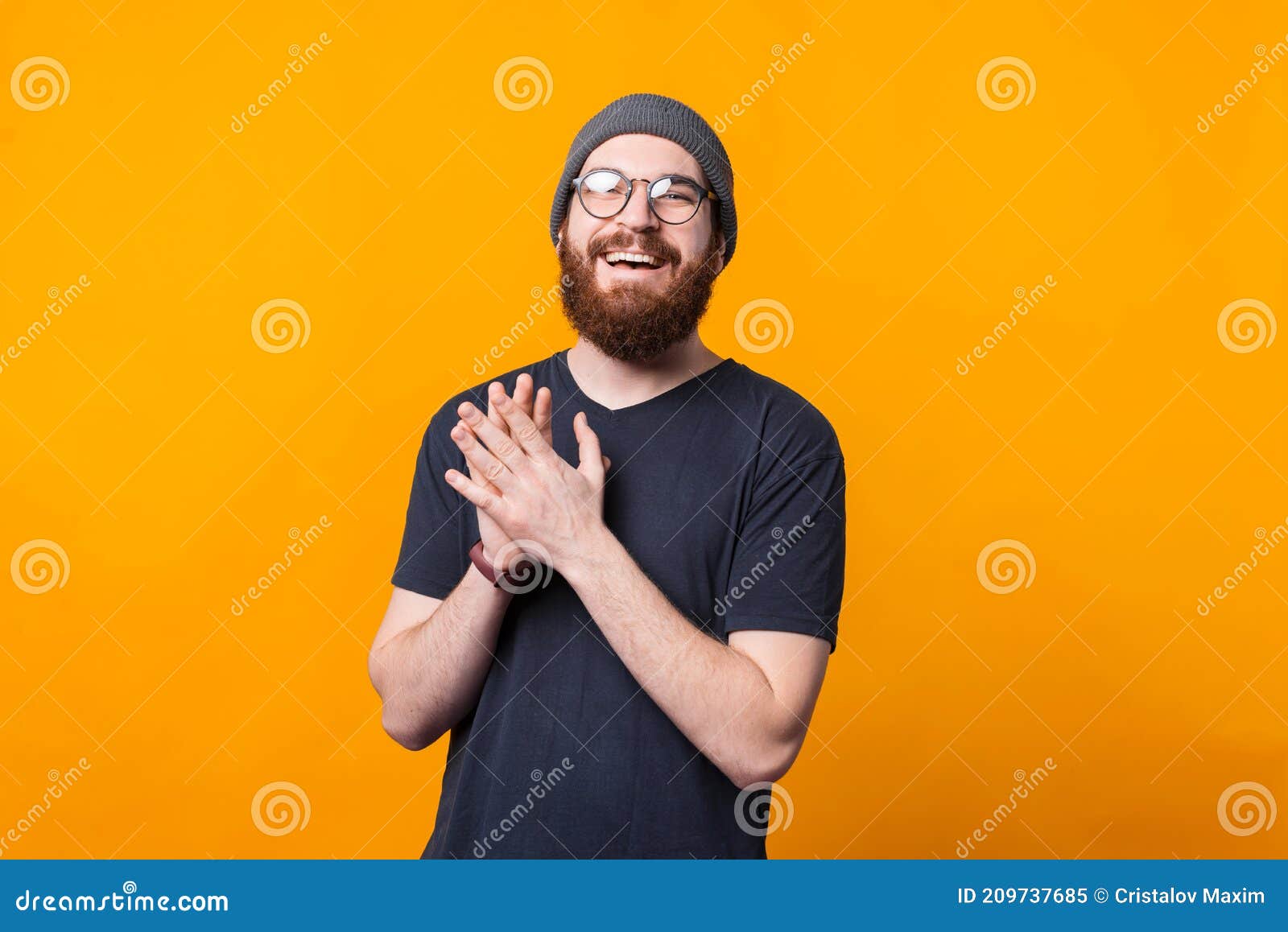 Clapping Bearded Young Nice And Modern With Vr Glasses That Enjoy ...